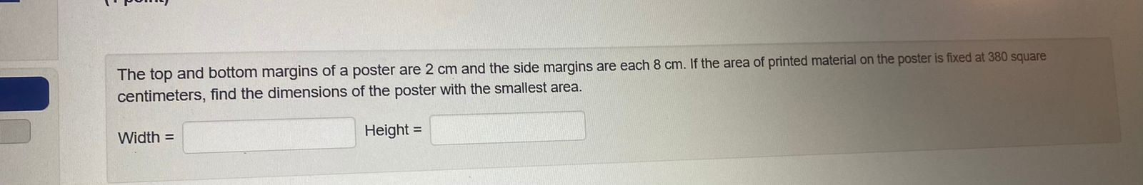 Solved The top and bottom margins of a poster are 2cm ﻿and | Chegg.com