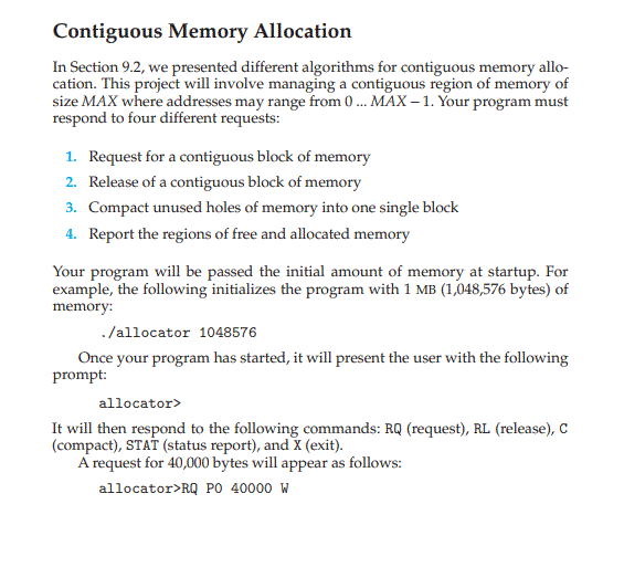 Solved Contiguous Memory Allocation Section 92 Presented Different Algorithms Contiguous
