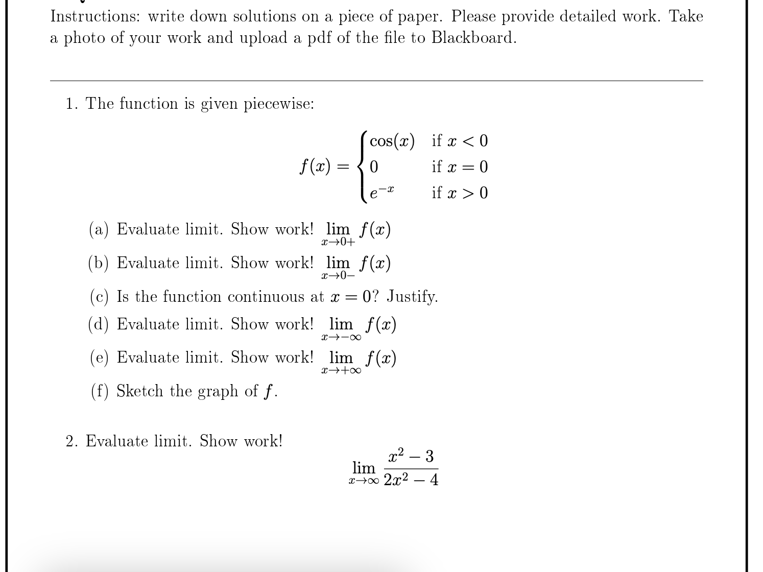 Solved Instructions: write down solutions on a piece of | Chegg.com