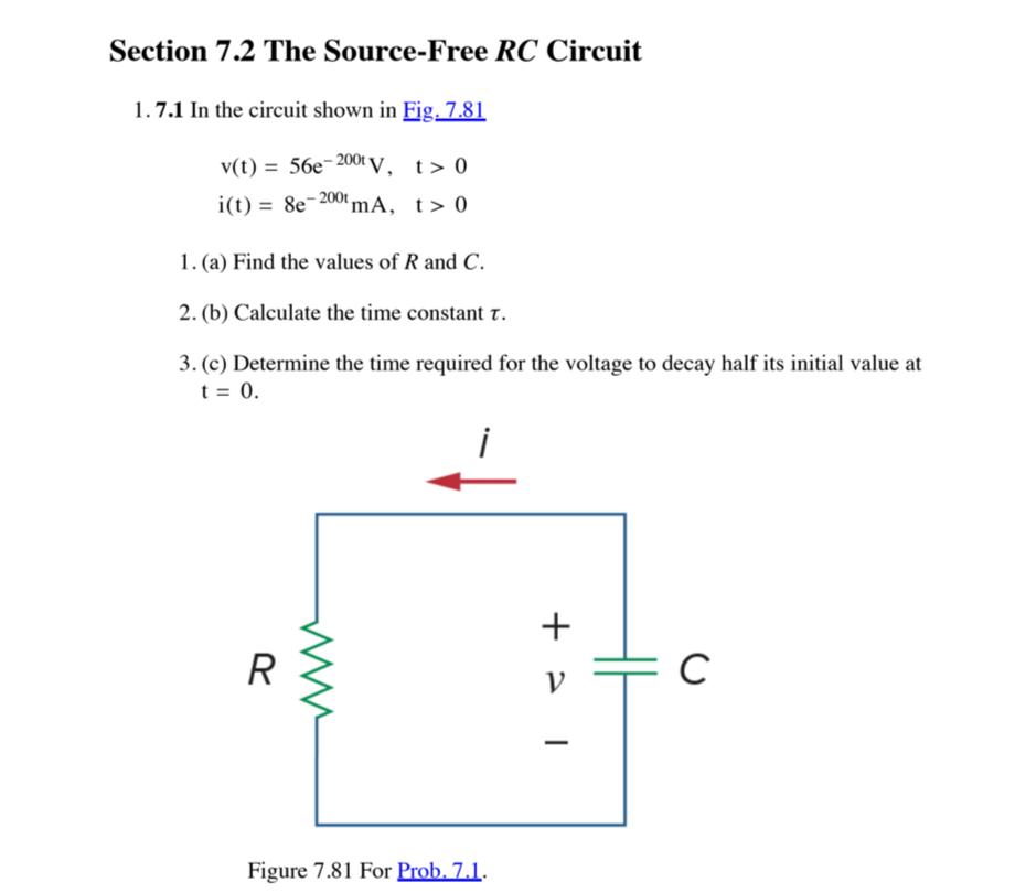 Solved Section 7.2 The Source-Free RC Circuit 1.7.1 In the | Chegg.com