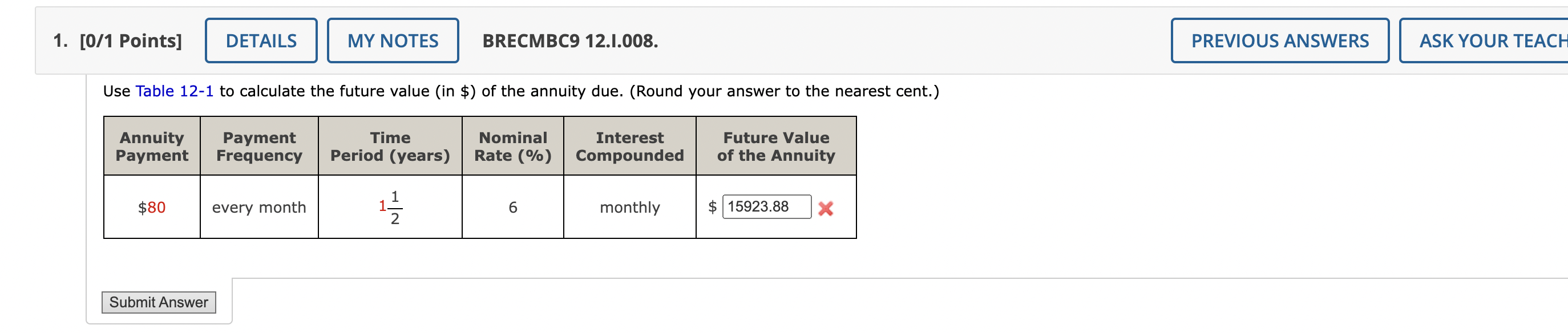 Solved Points]BRECMBC9 12.I.008.Use Table 12-1 ﻿to calculate | Chegg.com