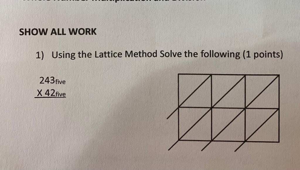 Solved SHOW ALL WORK 1) Using the Lattice Method Solve the | Chegg.com