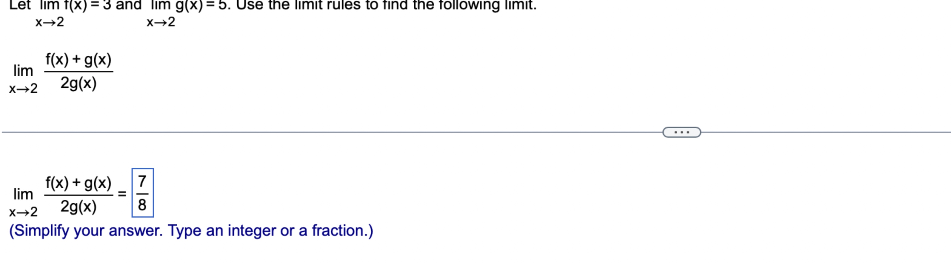 Solved Let limx→2f(x)=3 ﻿and limx→2g(x)=5. ﻿Use the limit | Chegg.com