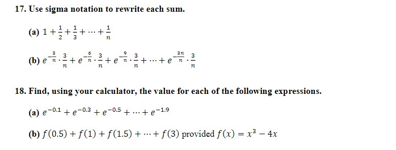 Solved 17. Use sigma notation to rewrite each sum. (a) | Chegg.com