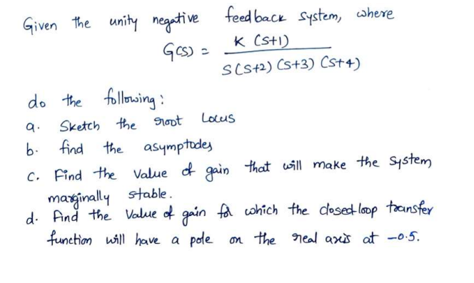 Solved Given the unity negative feedback system, where | Chegg.com