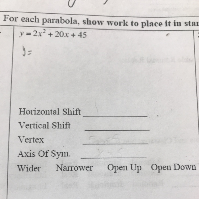 Solved For each parabola, show work to place it in stai y-22 | Chegg.com
