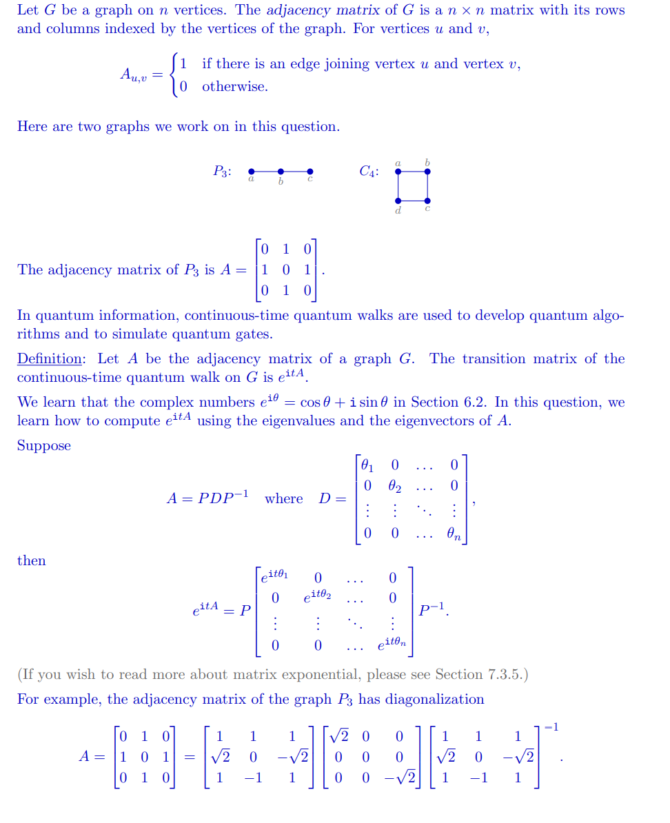 Solved Let G be a graph on n vertices. The adjacency matrix | Chegg.com