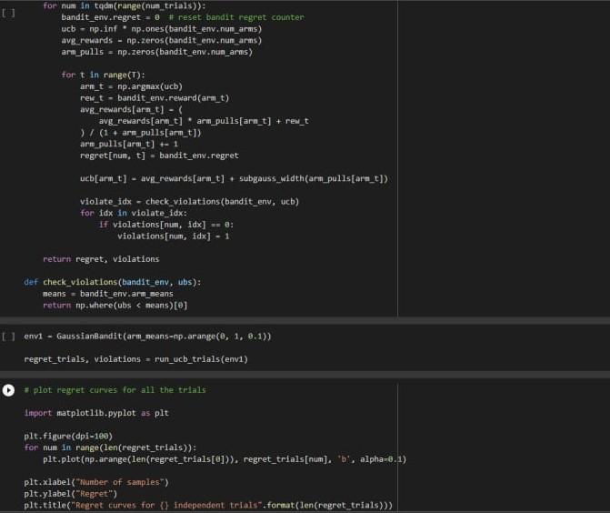 Use the following Code running UCB on a bandit | Chegg.com