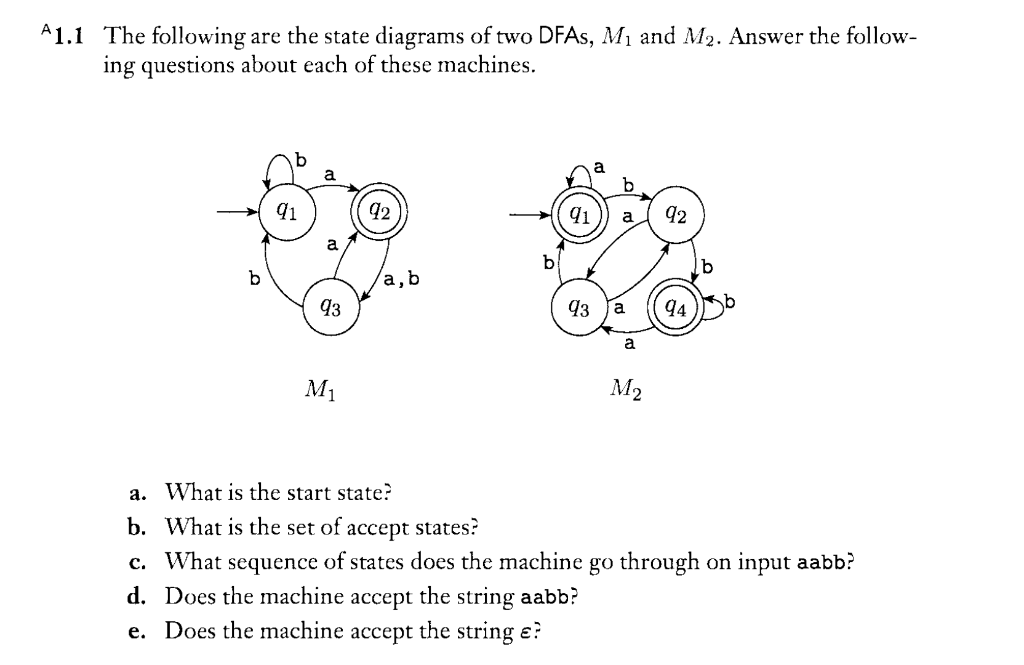 Solved 1.1 The following are the state diagrams of two DFAs, | Chegg.com