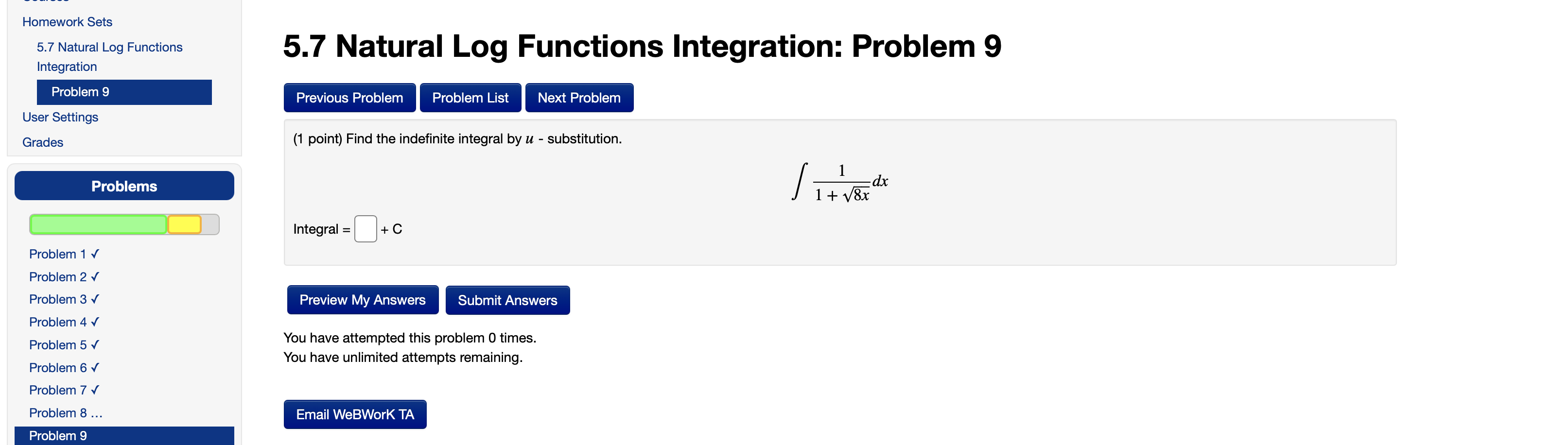 Solved Homework Sets 5.7 Natural Log Functions Integration | Chegg.com