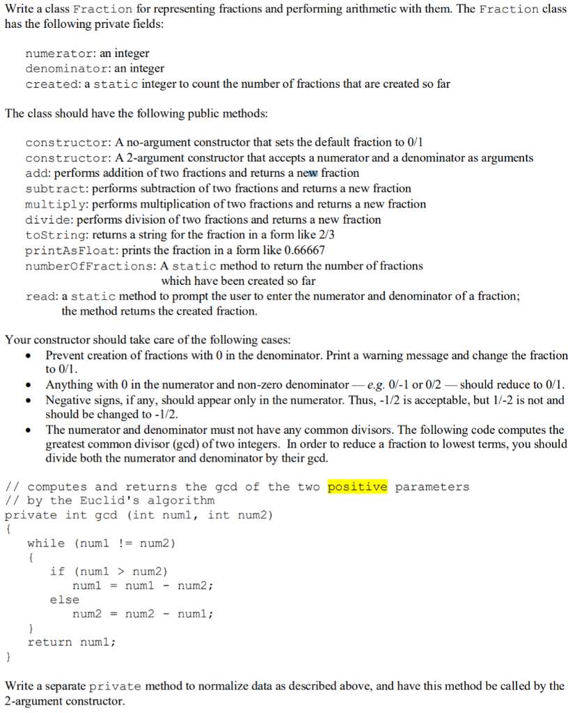 Solved Write a class Fraction for representing fractions and | Chegg.com