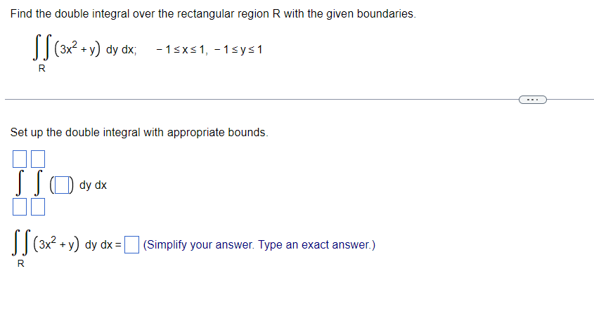 Solved Find the double integral over the rectangular region | Chegg.com