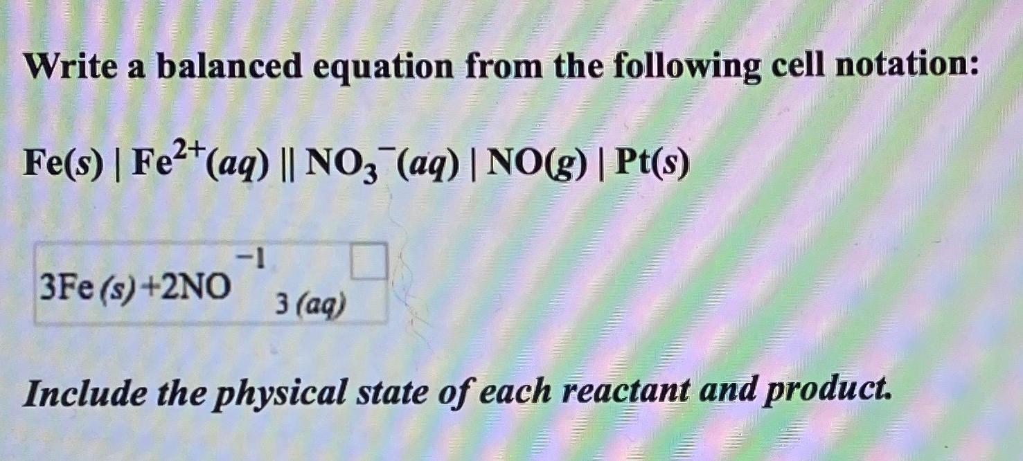Solved Write a balanced equation from the following cell | Chegg.com