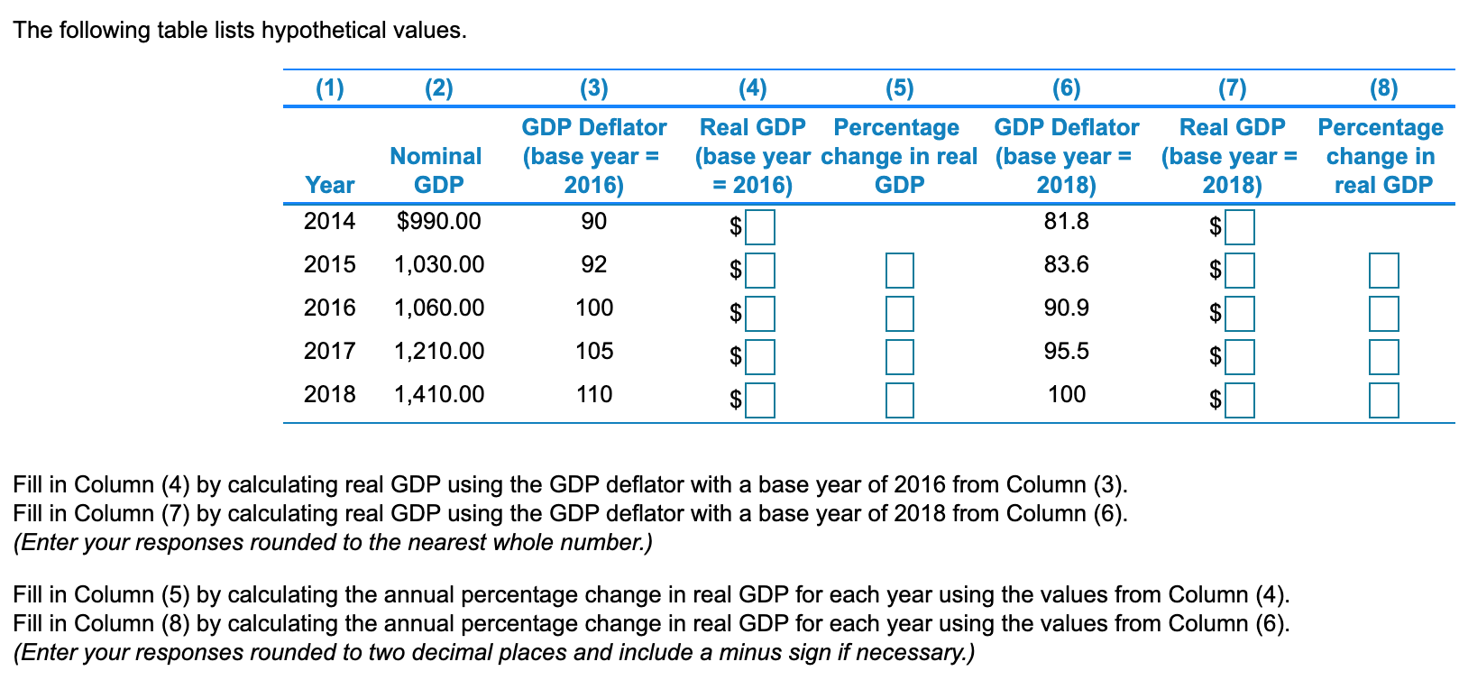 Solved The following table lists hypothetical values. - (1) | Chegg.com