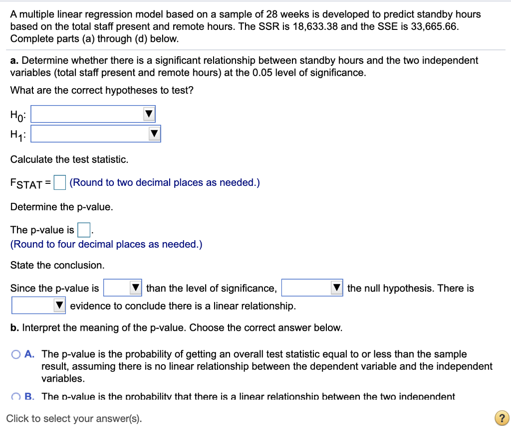 Solved A multiple linear regression model based on a sample | Chegg.com