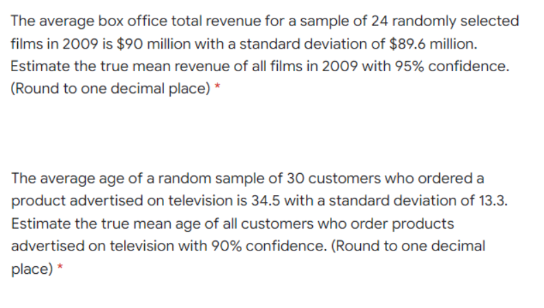Solved The average box office total revenue for a sample of | Chegg.com