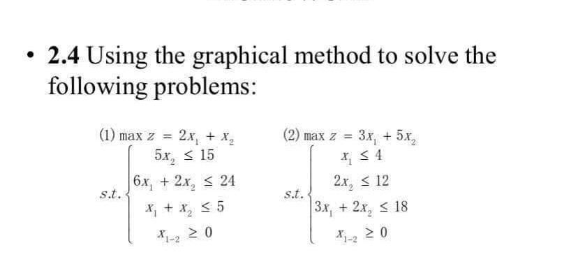 Solved 2.4 Using the graphical method to solve the following | Chegg.com