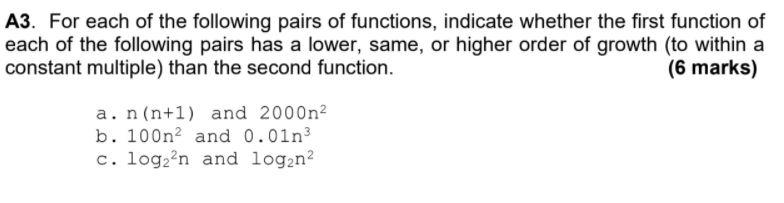 Solved A3. For each of the following pairs of functions, | Chegg.com