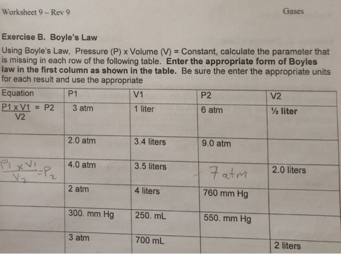 Solved Gases Worksheet 9-Rev 9 Exercise E. Combined Gas Law | Chegg.com