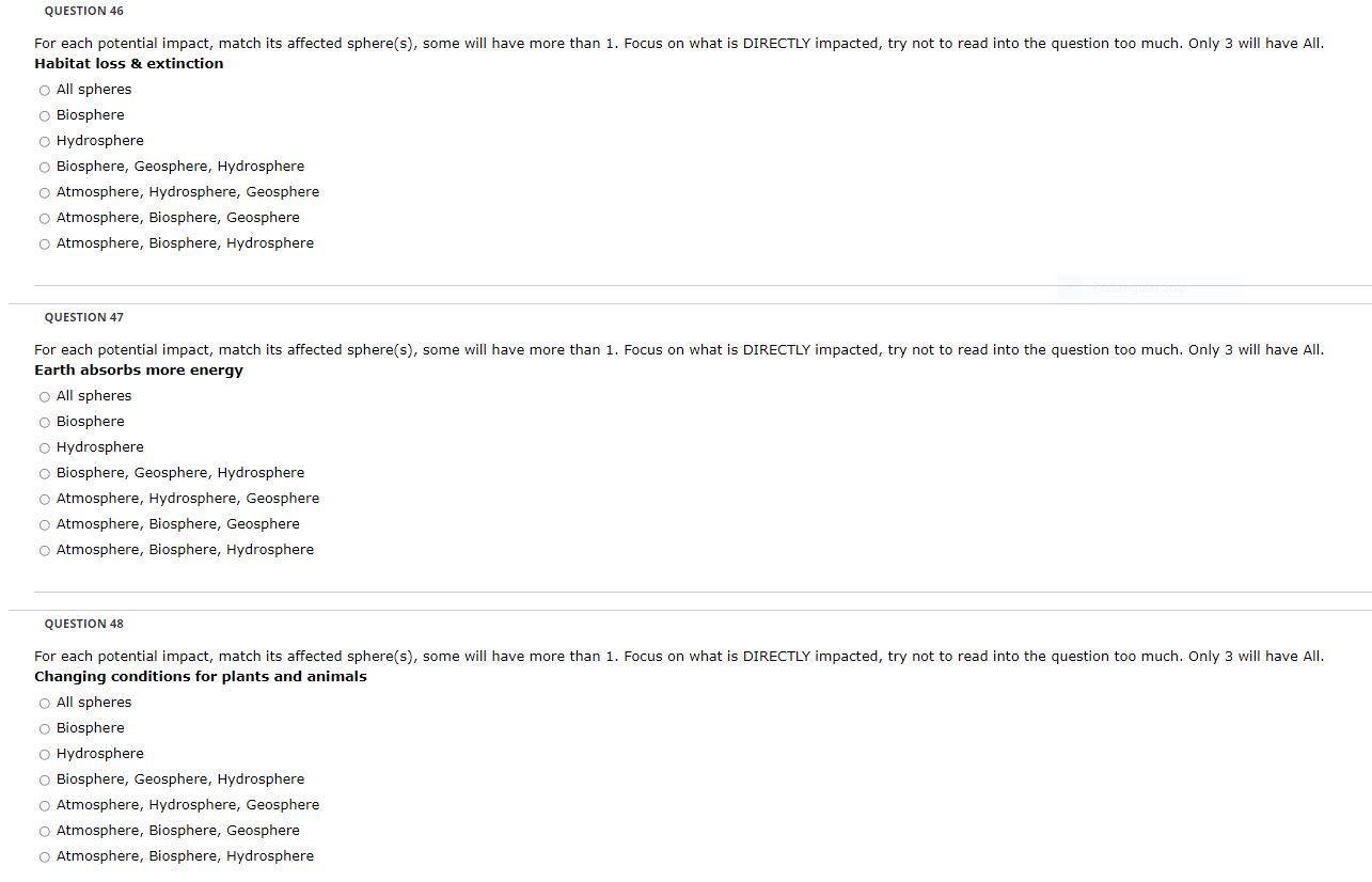 Solved QUESTION 46 For each potential impact, match its | Chegg.com