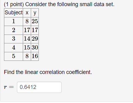 Solved (1 ﻿point) ﻿Consider the following small data | Chegg.com