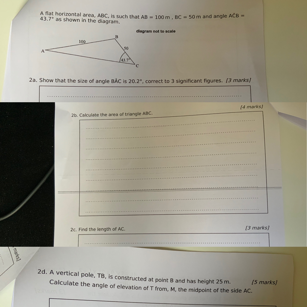 Solved A flat horizontal area, ABC, is such that AB = 100 m, | Chegg.com