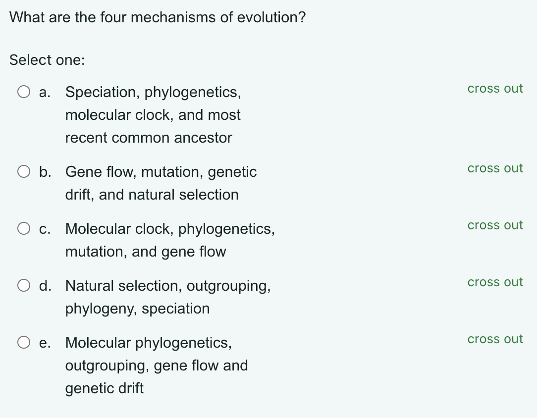 Solved What are the four mechanisms of evolution?Select | Chegg.com