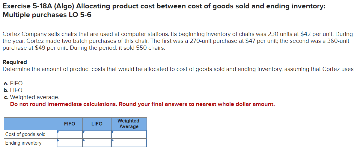 Solved Exercise 5-18A (Algo) Allocating product cost between | Chegg.com