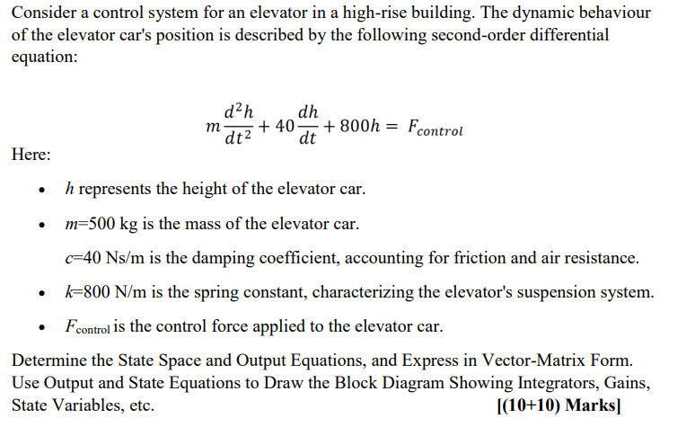 Solved Consider a control system for an elevator in a | Chegg.com