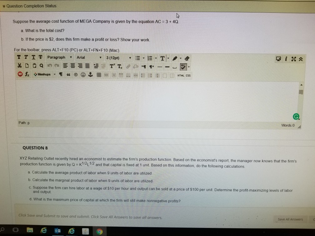 Solved v Question Completion Status Suppose the average cost | Chegg.com
