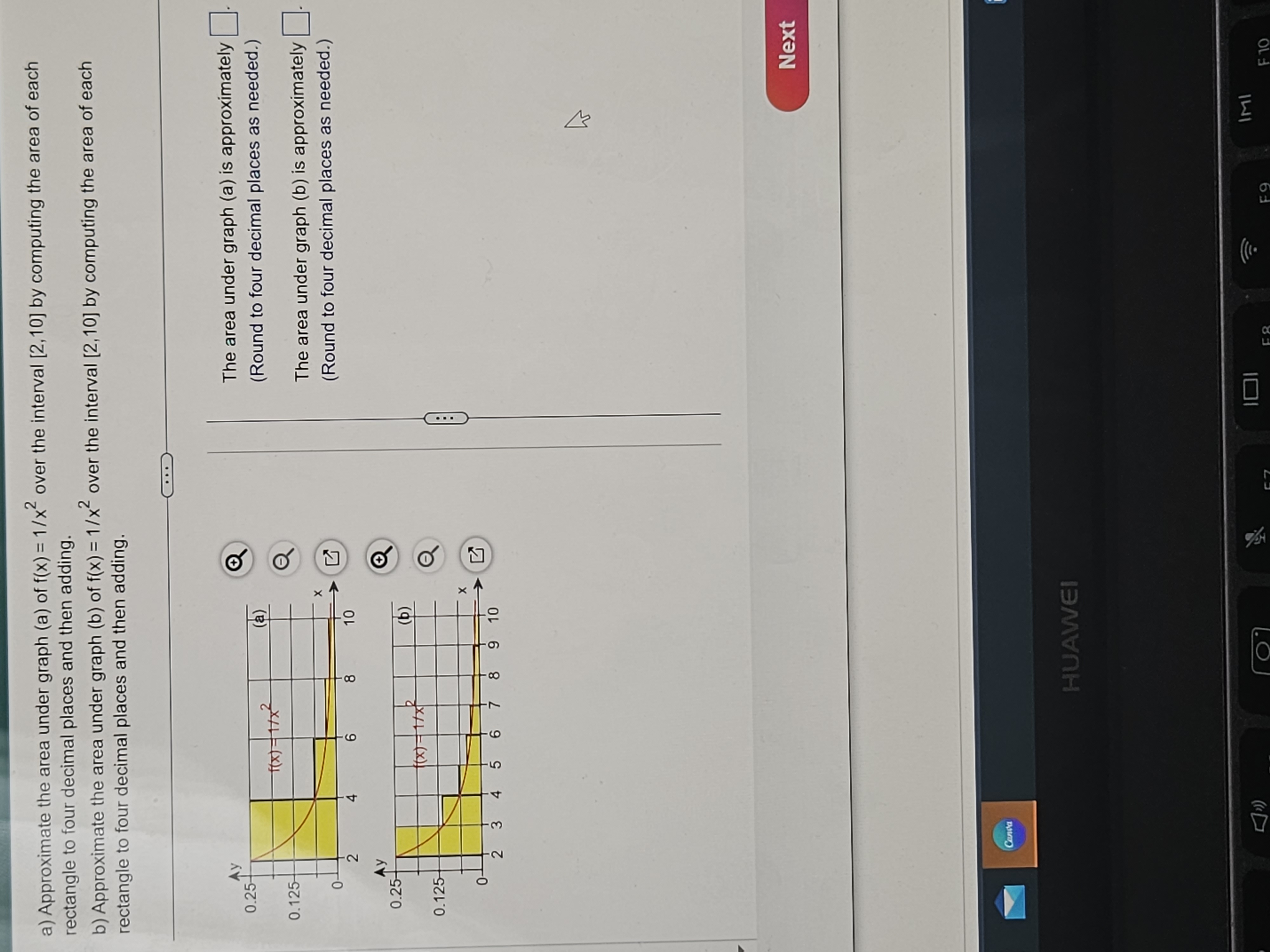 Solved a) Approximate the area under graph (a) of f(x)=1/x2 | Chegg.com