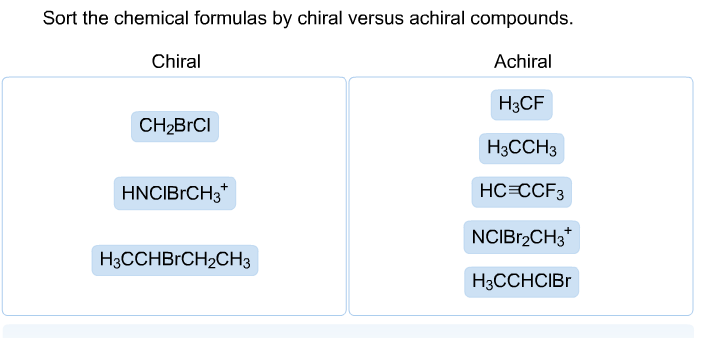 Solved Sort the chemical formulas by chiral versus achiral | Chegg.com
