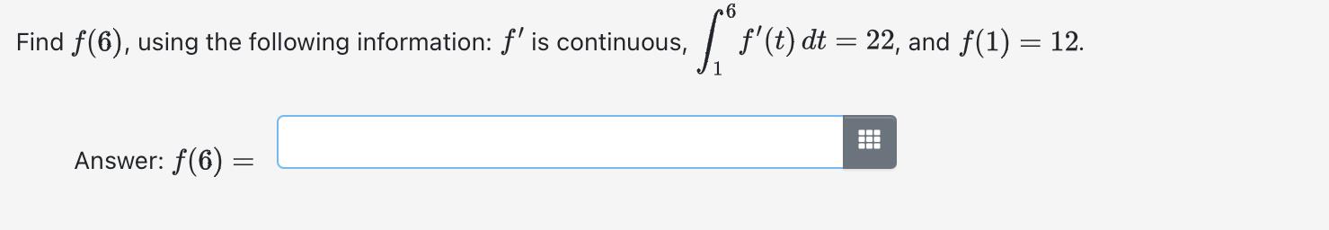 Solved Find f(6), using the following information: f′ is | Chegg.com