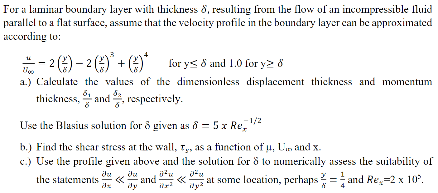 Solved For a laminar boundary layer with thickness 8, | Chegg.com
