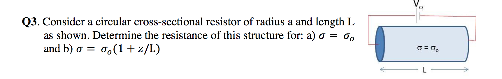 Solved Q3. Consider a circular cross-sectional resistor of | Chegg.com
