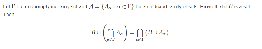 Solved = Let I be a nonempty indexing set and A={Aq:a e T} | Chegg.com