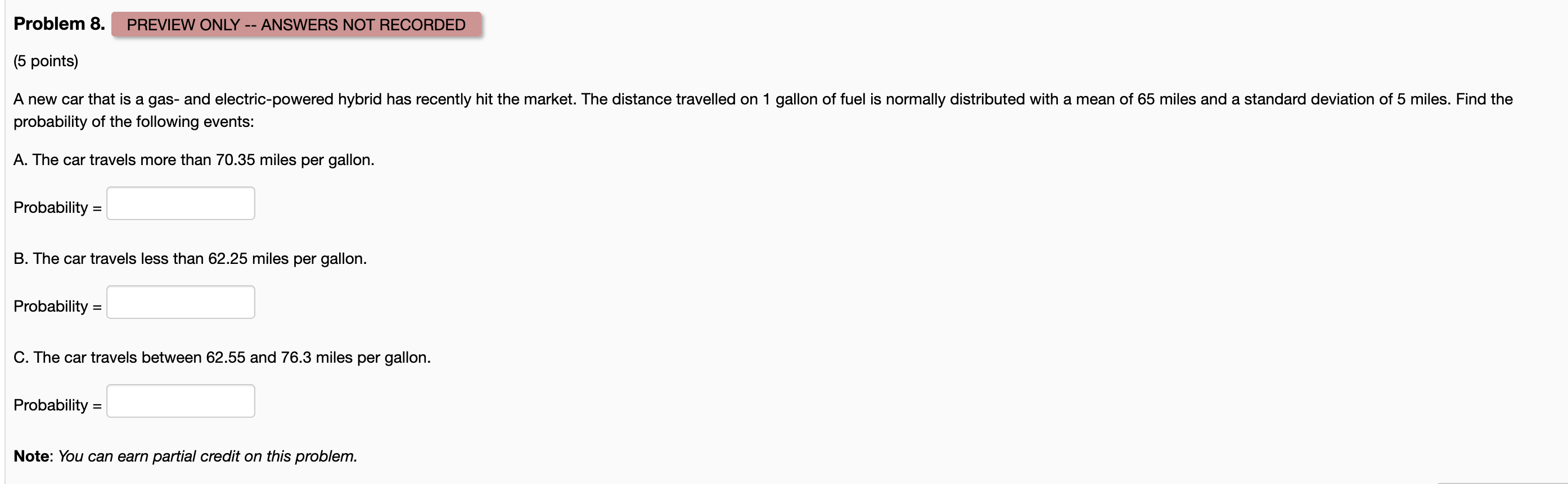Solved (5 points) probability of the following events: A. | Chegg.com