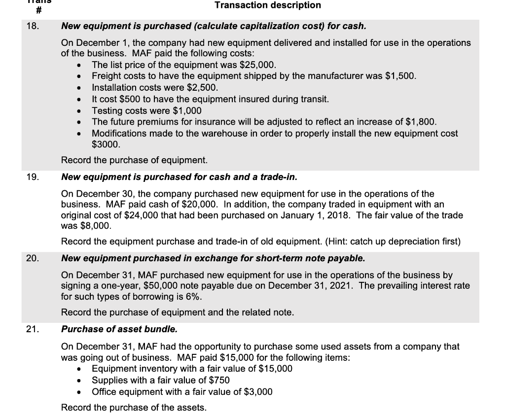 Solved Transaction description # 18. 0 . 19. New equipment | Chegg.com