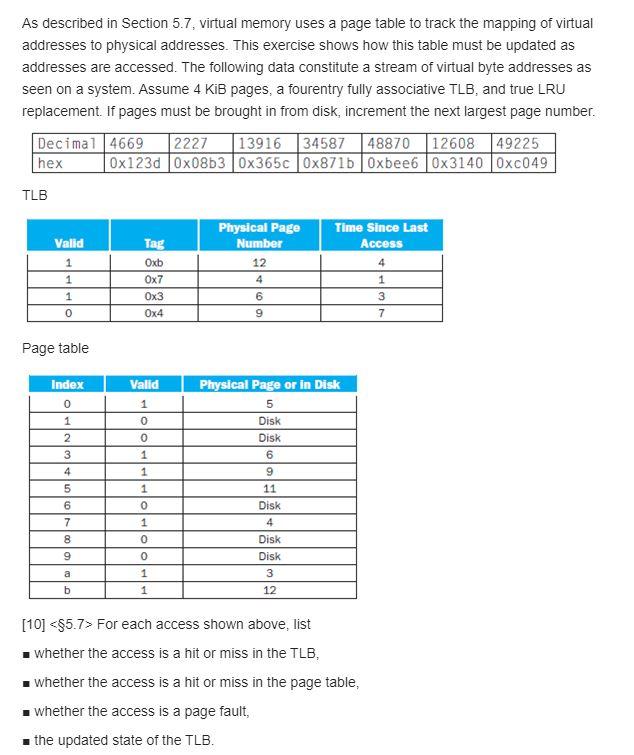 Solved As described in Section 5.7 virtual memory uses a | Chegg.com