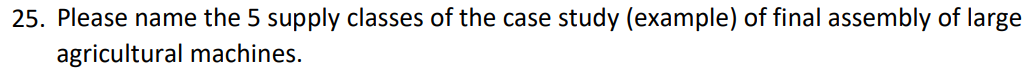 Solved 25. Please name the 5 supply classes of the case | Chegg.com