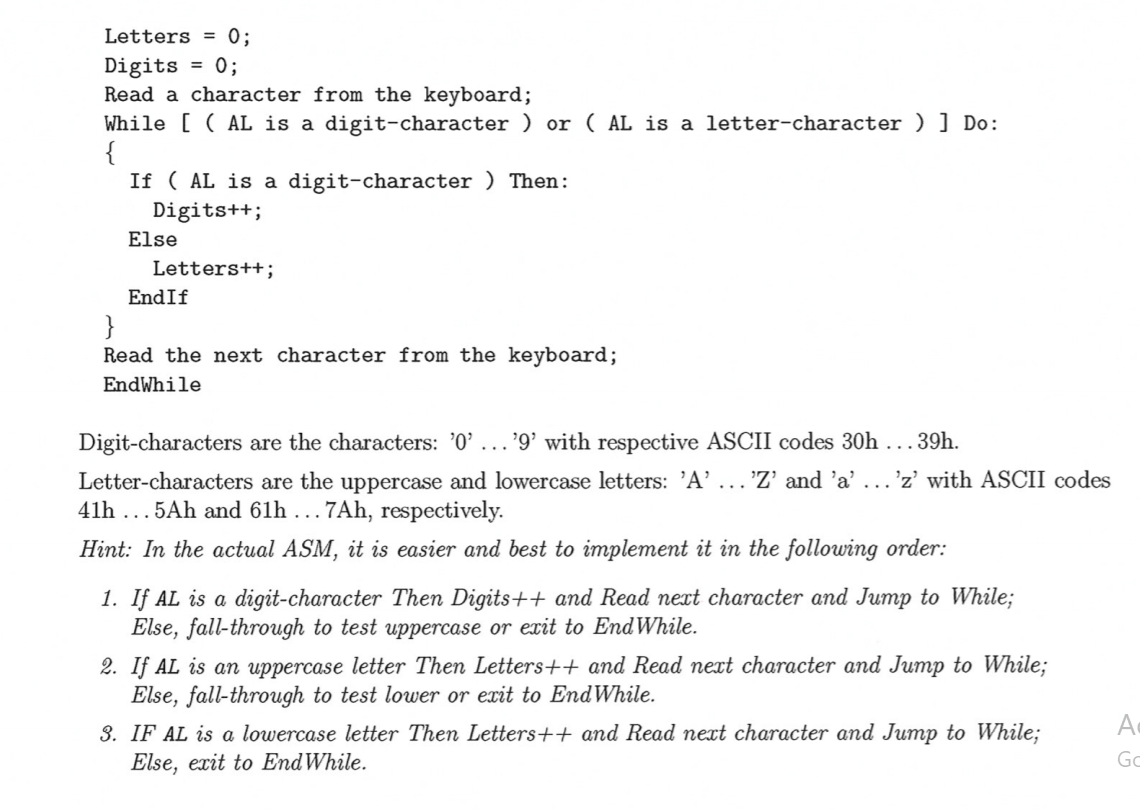 Solved Letters = 0; Digits 0; Read a character from the | Chegg.com