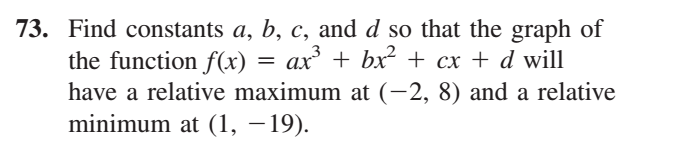 Solved 73. Find constants a,b,c, and d so that the graph of | Chegg.com