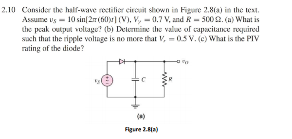 Solved 2.10 Consider the half-wave rectifier circuit shown | Chegg.com