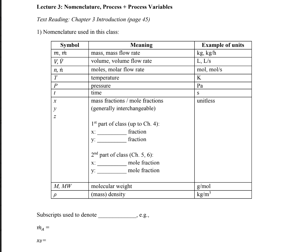 Solved Lecture 3: Nomenclature, Process + Process Variables | Chegg.com