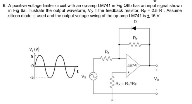 Solved 6. A positive voltage limiter circuit with an op-amp | Chegg.com