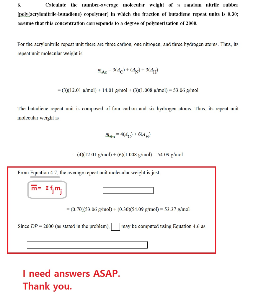 Solved 6. poly(acıylonitrile-butadiene) copolymer] in which | Chegg.com