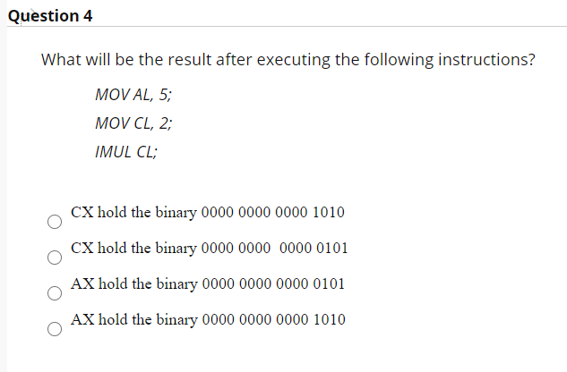 Solved Question 4 What will be the result after executing | Chegg.com