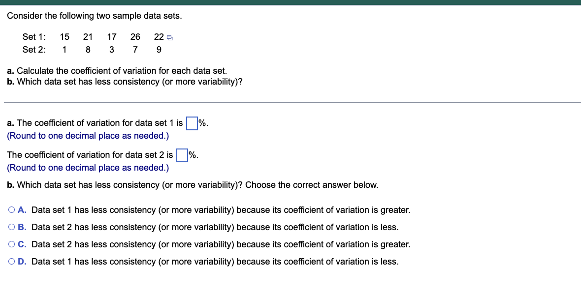 Solved Consider the following two sample data sets. a. | Chegg.com
