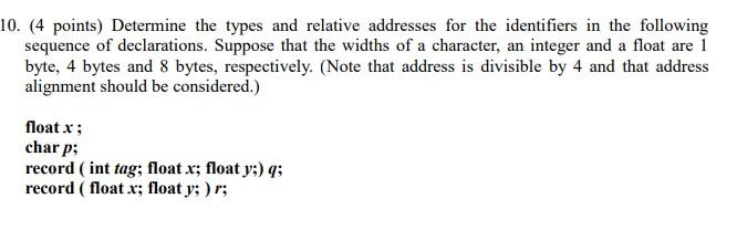 Solved 10. (4 points) Determine the types and relative | Chegg.com