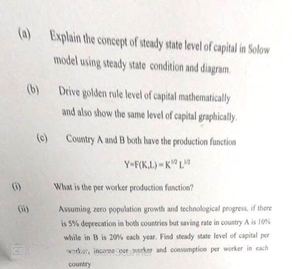 Solved model using steady state condition and diagram. (b) | Chegg.com